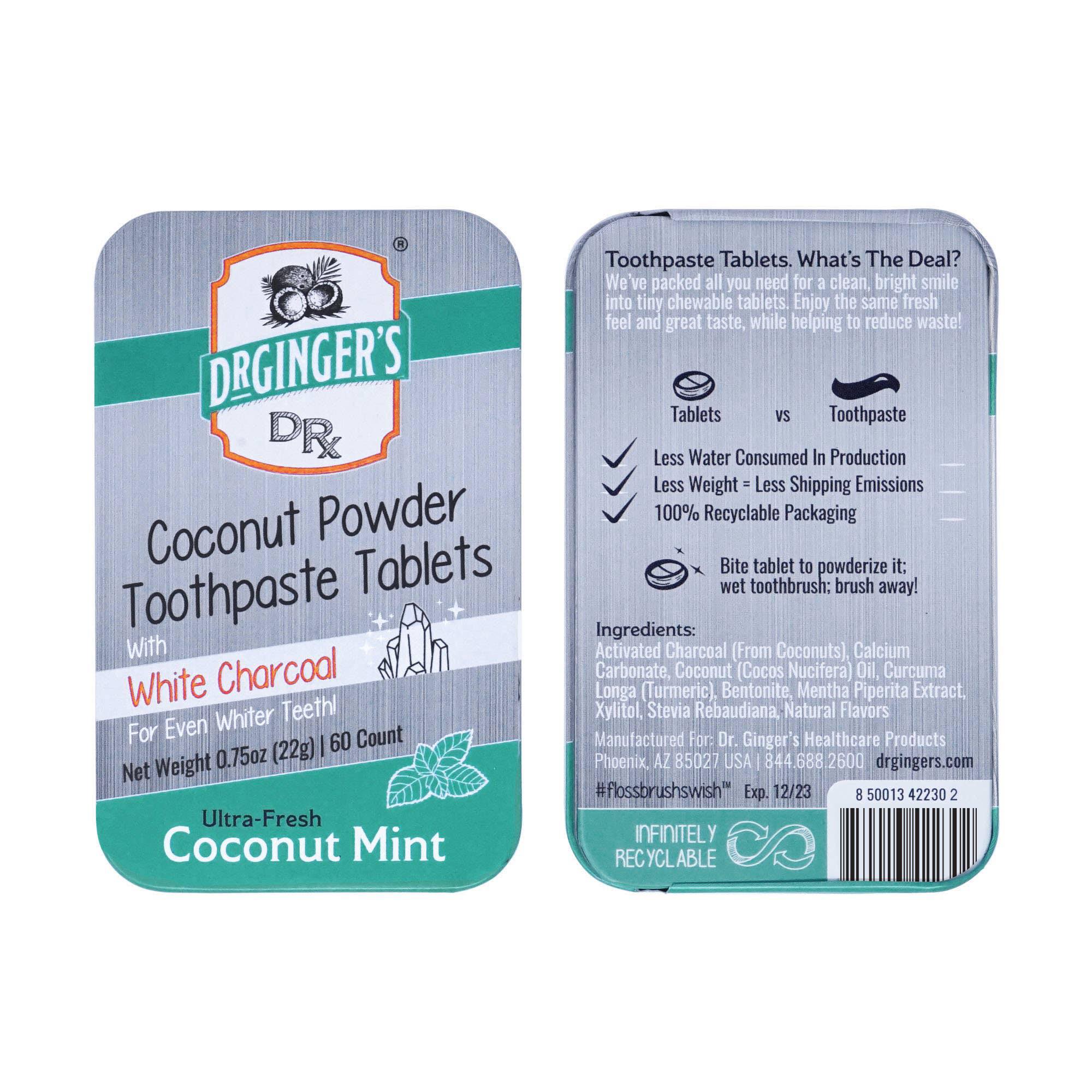 Dr Ginger's Toothpaste Tablets with White Charcoal - Naturally On Main